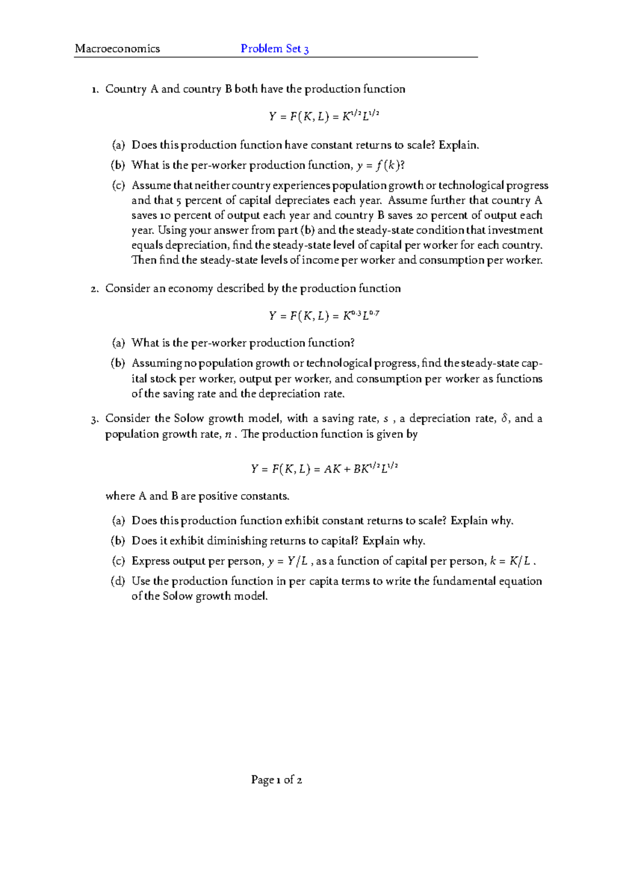 Macroeconomics-3 - Macro - Macroeconomics ProblemSet - Studocu