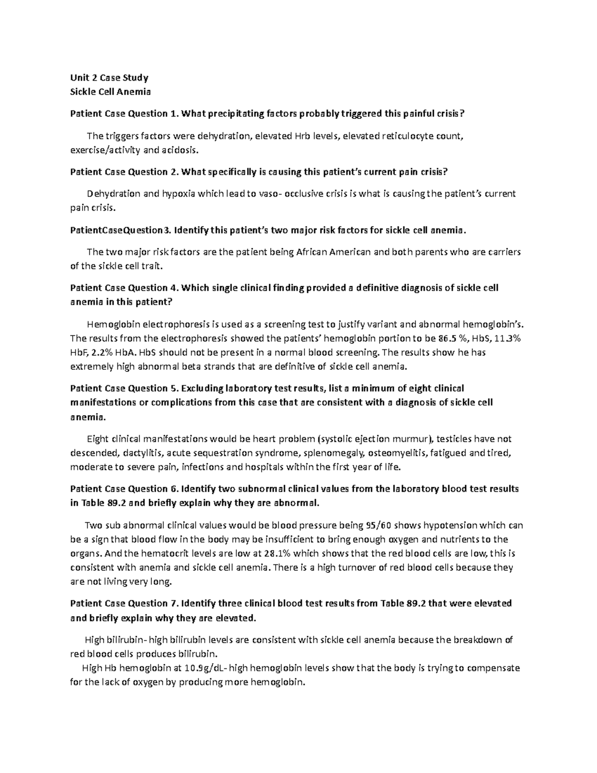 Unit 2 Case Study - Unit 2 case studies - Unit 2 Case Study Sickle Cell ...