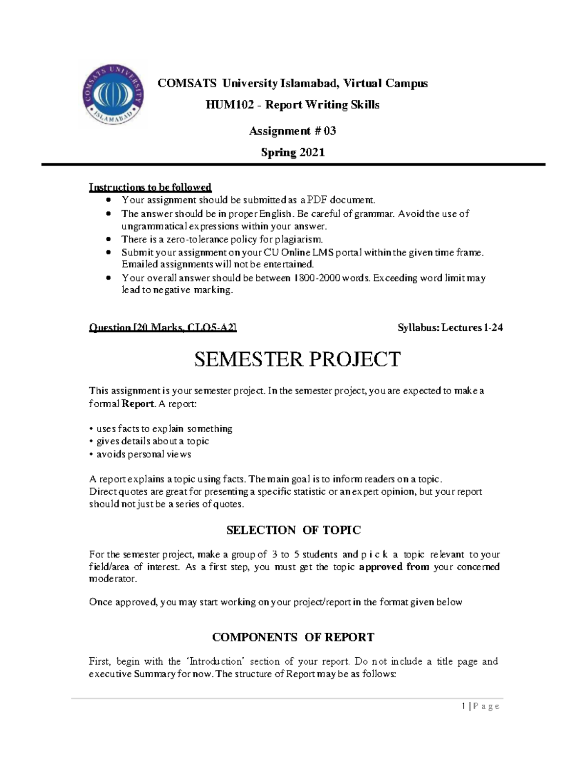 SP21-HUM102-A3 - report wriiting - The answer should be in proper ...