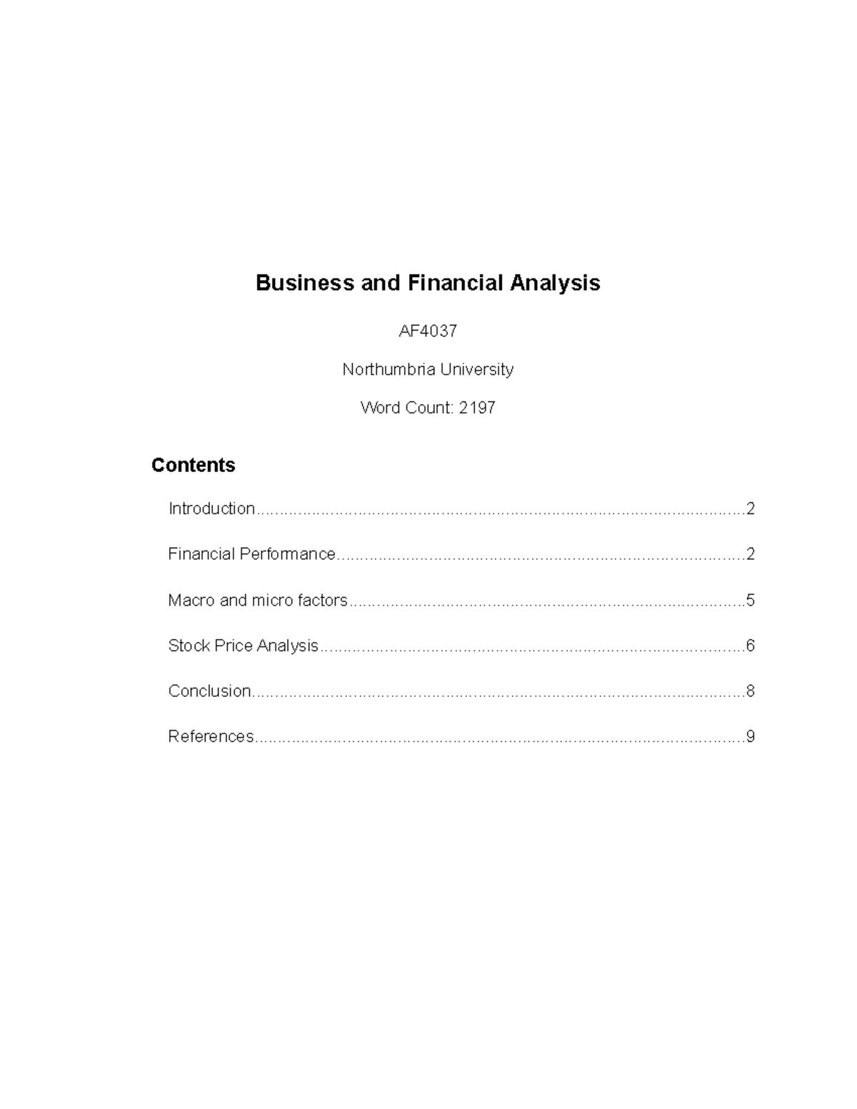 Exemplary report 1 - Business and Financial Analysis AF Northumbria ...