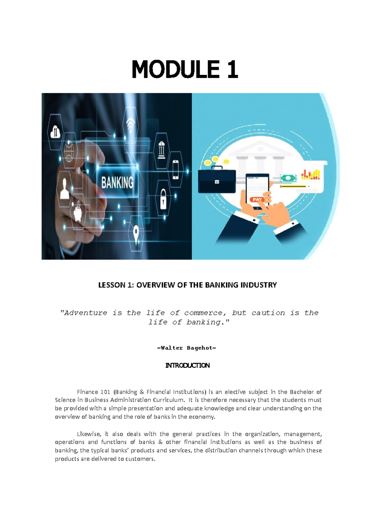 Banking 2-5 - MODULE 1 LESSON 1: OVERVIEW OF THE BANKING INDUSTRY ...