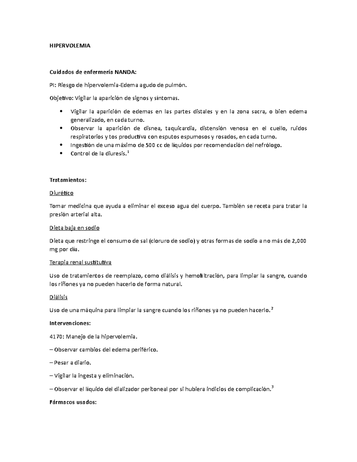 Hipervolemia - HIPERVOLEMIA Cuidados de enfermería NANDA: PI: Riesgo de ...