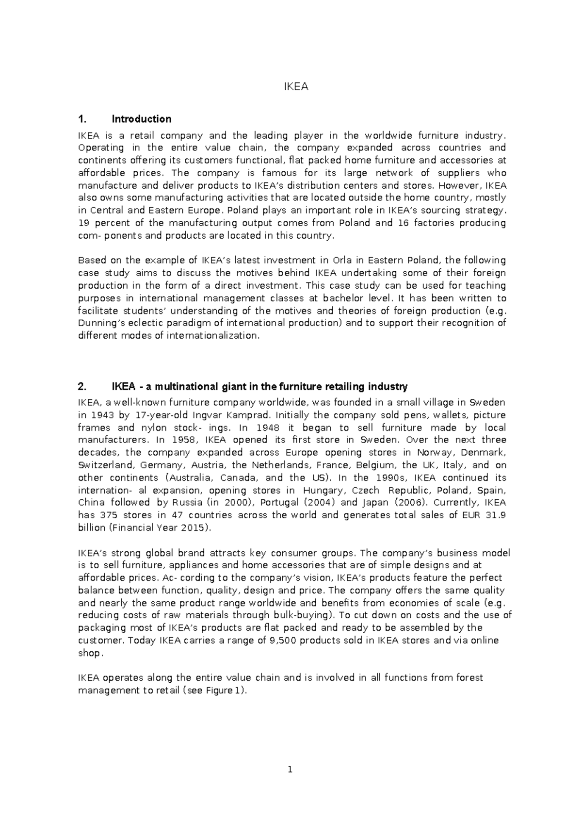 2024 IKEA Case-study - case - IKEA 1. Introduction IKEA is a retail ...