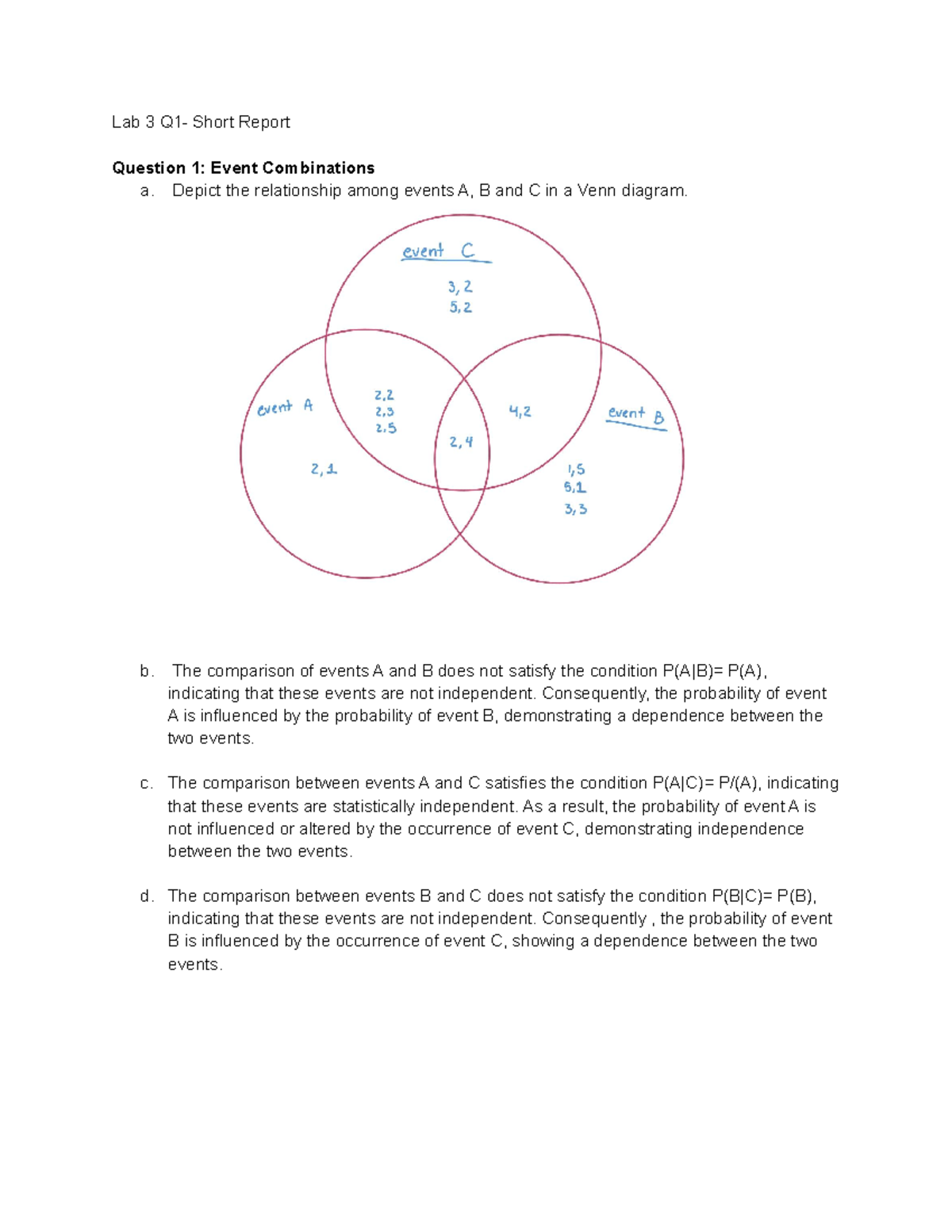 Lab 3 Q1 Short Report - Lab 3 Q1- Short Report Question 1: Event Combinations a. Depict the ...