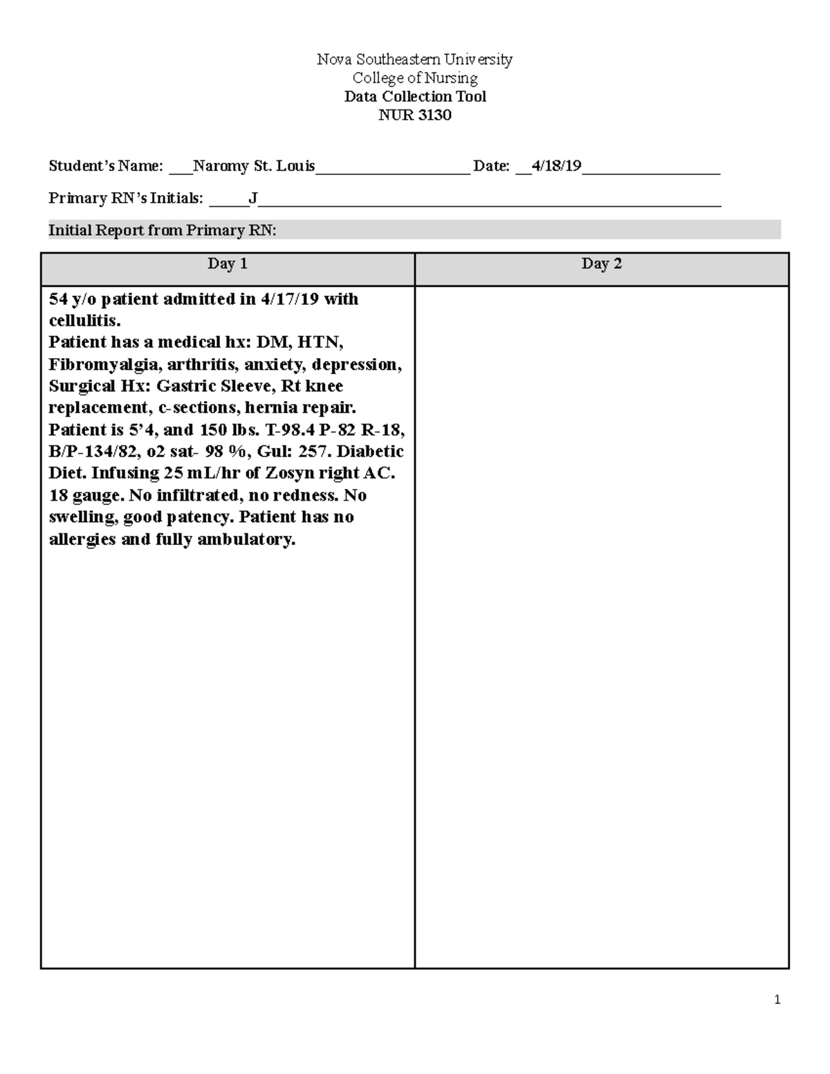 Clinical Data sheet - Nova Southeastern University College of Nursing ...