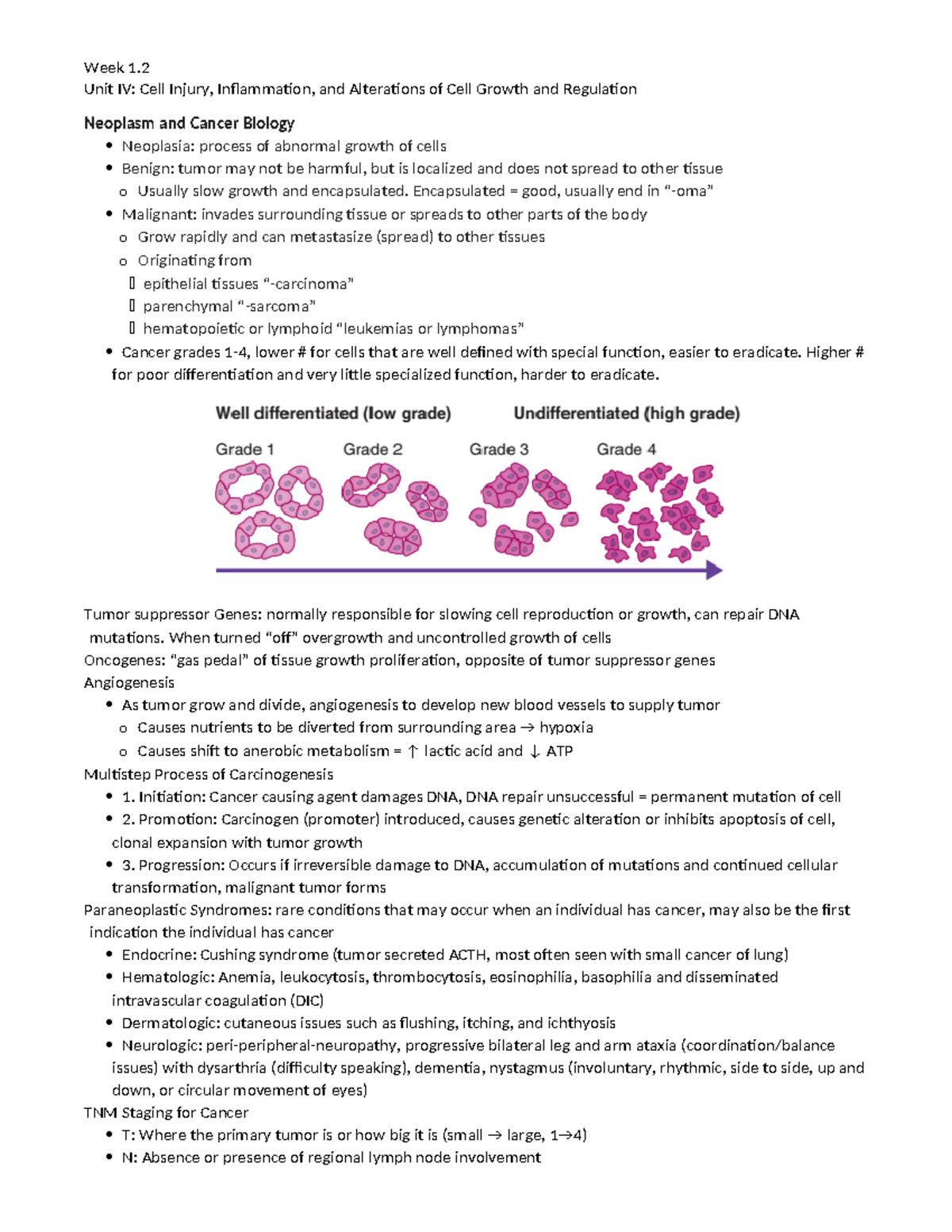 1 - Summary 1 - Week 1. Unit IV: Cell Injury, Inflammation, and ...