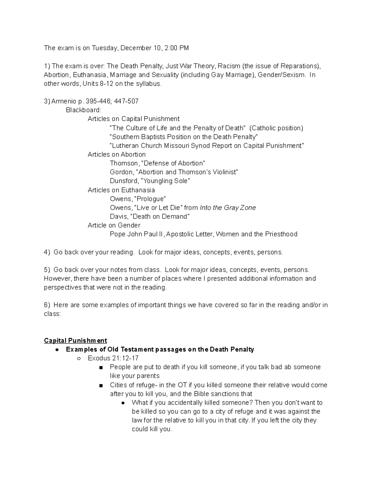 CMP Final Review Sheet - The exam is on Tuesday, December 10, 2:00 PM ...