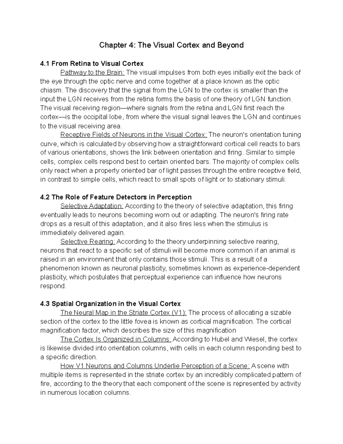 Perception Ch 4 Summary - Chapter 4: The Visual Cortex and Beyond 4 From Retina to Visual Cortex ...