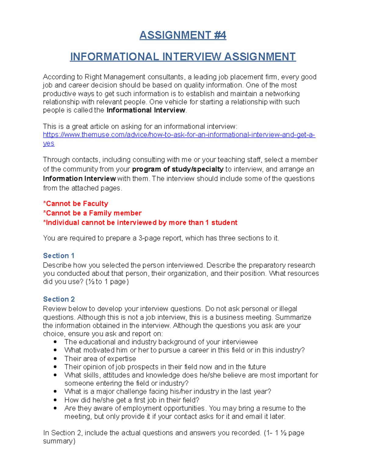 Assignment #4 - Informational Interview - ASSIGNMENT INFORMATIONAL ...