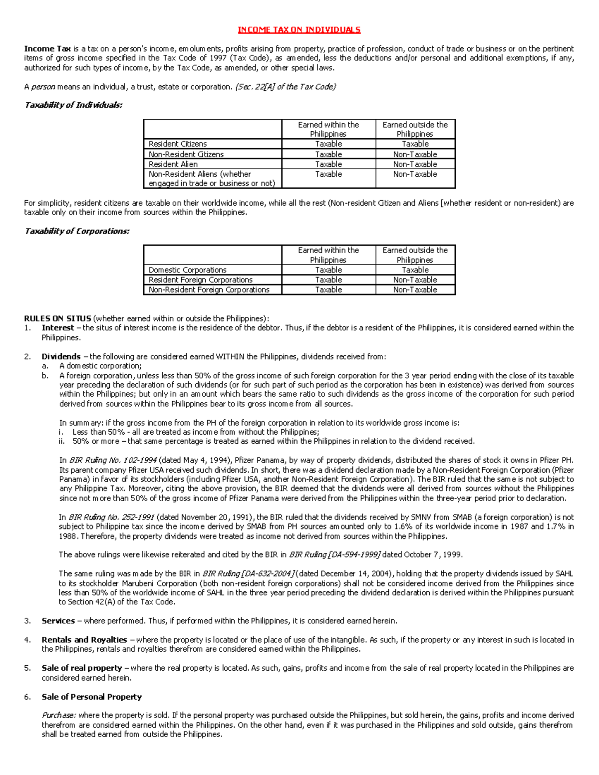 2 - escra mami - INCOME TAX ON INDIVIDUALS Income Tax is a tax on a ...