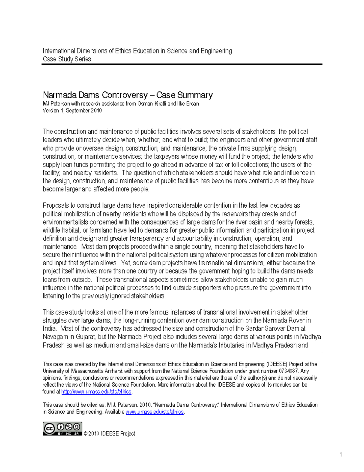 Case Study Narmada Dams Controversy - This case was created by the ...