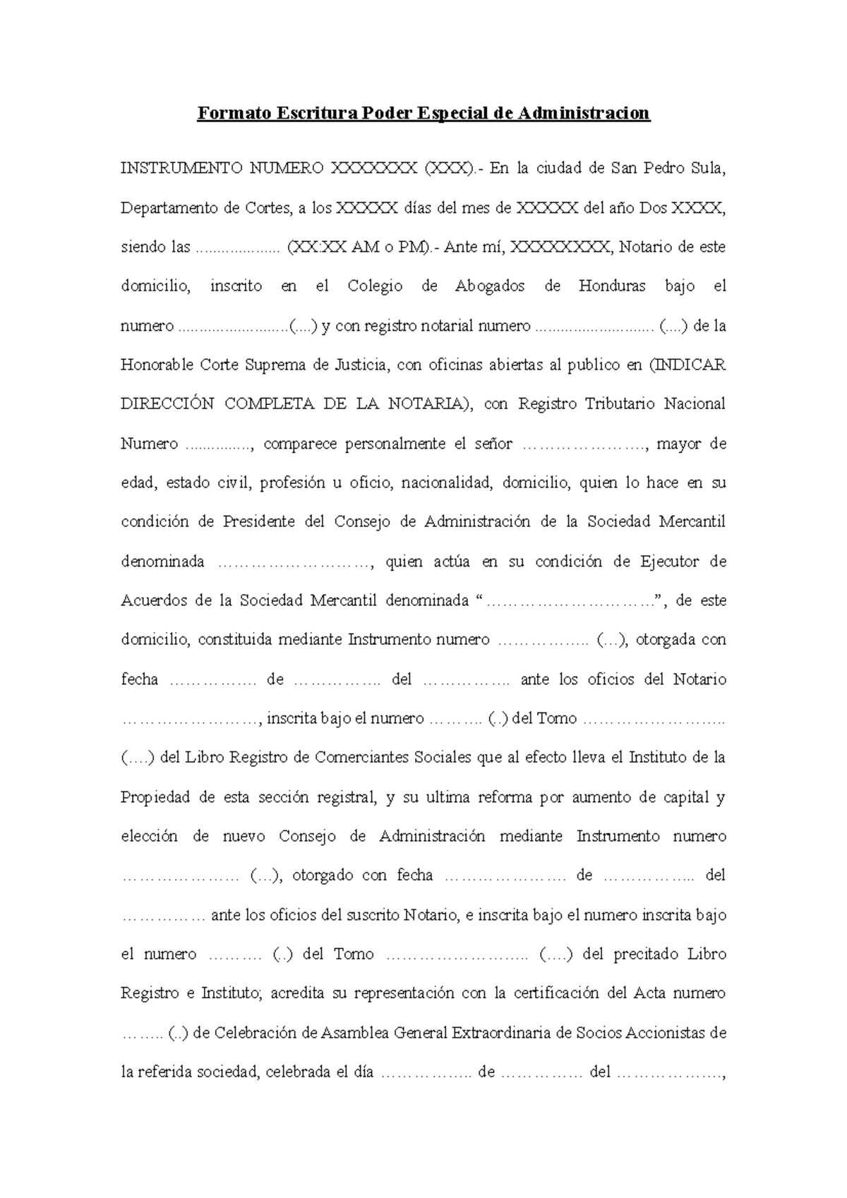 Formato Escritura Poder Especial de Administracion (tarea) - Formato ...