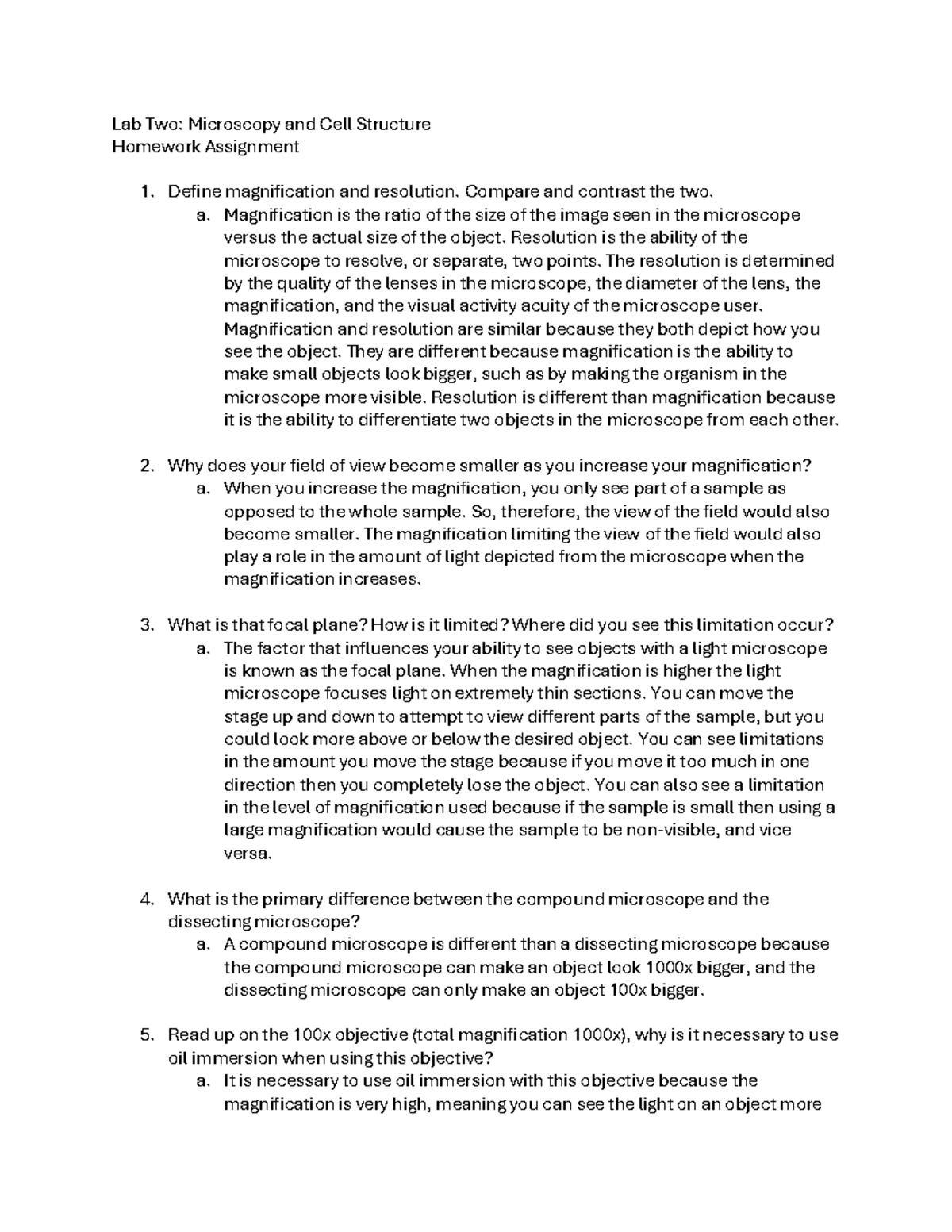 Lab Two Homework Assignment - Lab Two: Microscopy and Cell Structure ...
