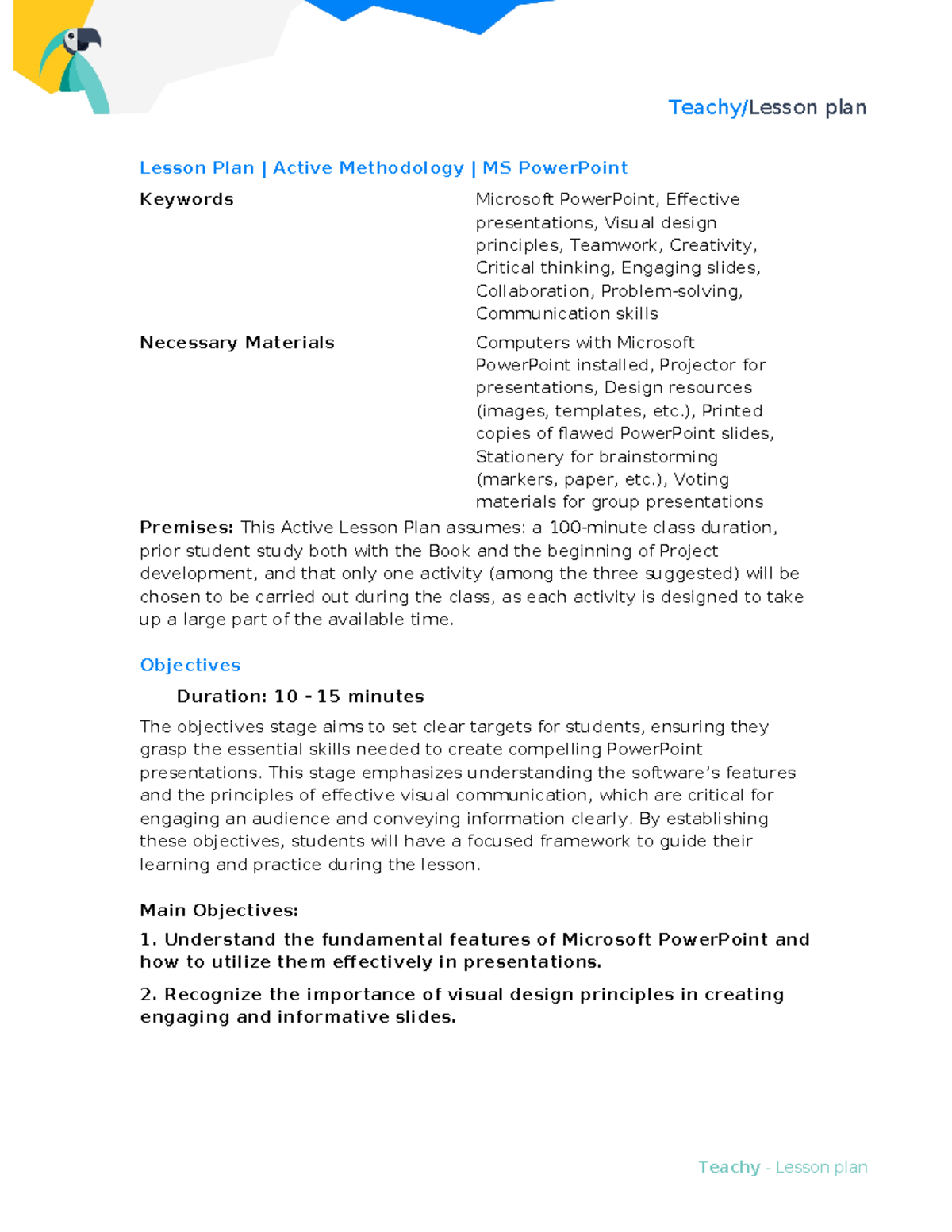 Lesson Plan on Effective Power Point Presentations - Teachy/Lesson plan ...