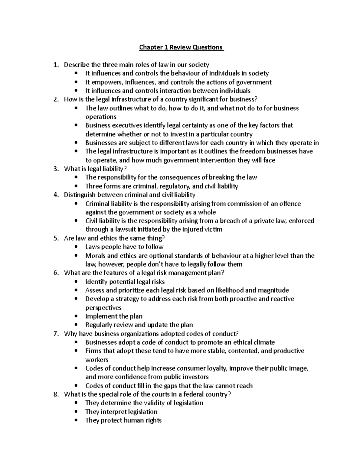 Chapter 1 textbook review questions, posted at the end of the chapter ...