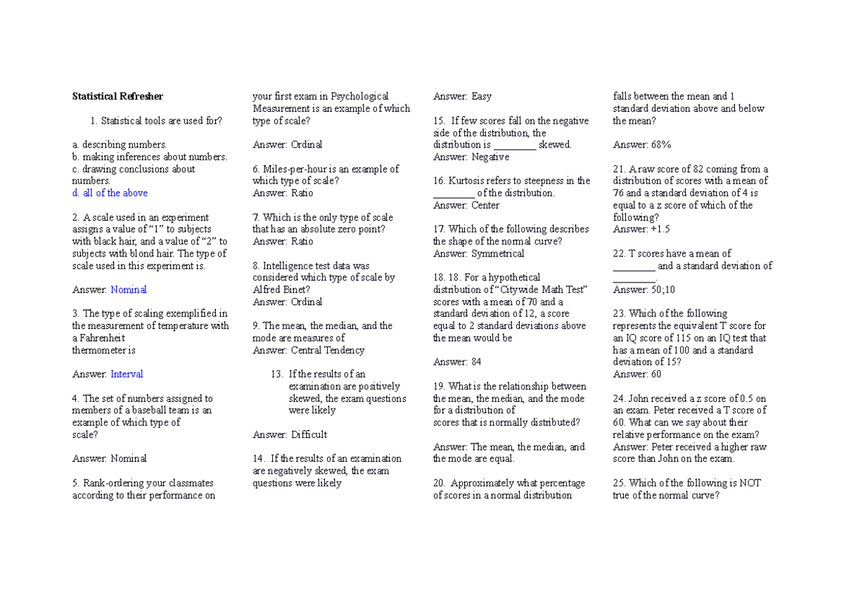 Statistical-Refresher - Statistical Refresher 1. Statistical tools are ...