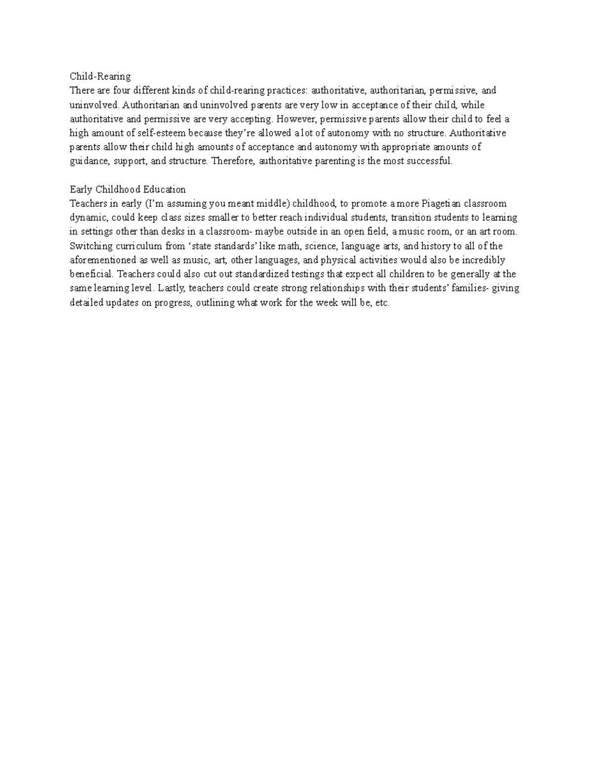 HDFS Short Answers - Child-Rearing There are four different kinds of ...