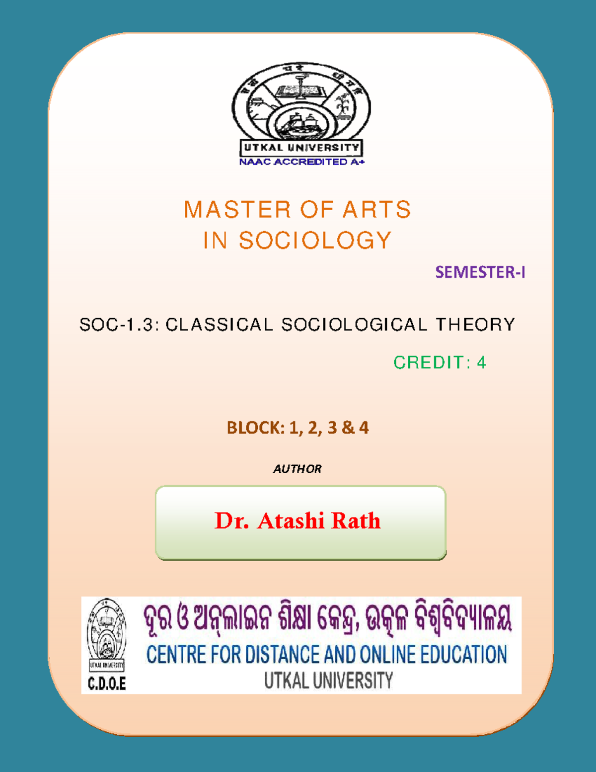 MA Paper-3 Classical Sociological Theory - MASTER OF ARTS IN SOCIOLOGY ...
