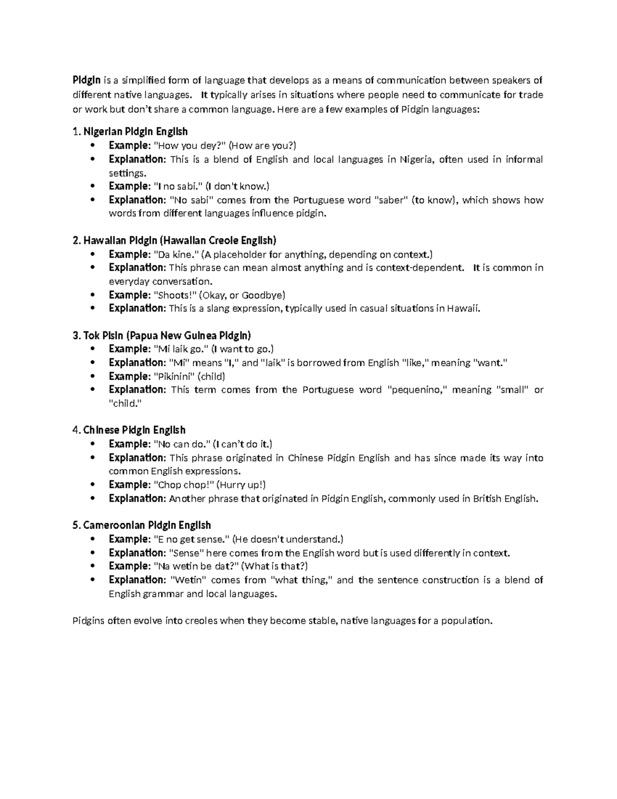 Lecture on Language Varieties - Pidgin is a simplified form of language ...