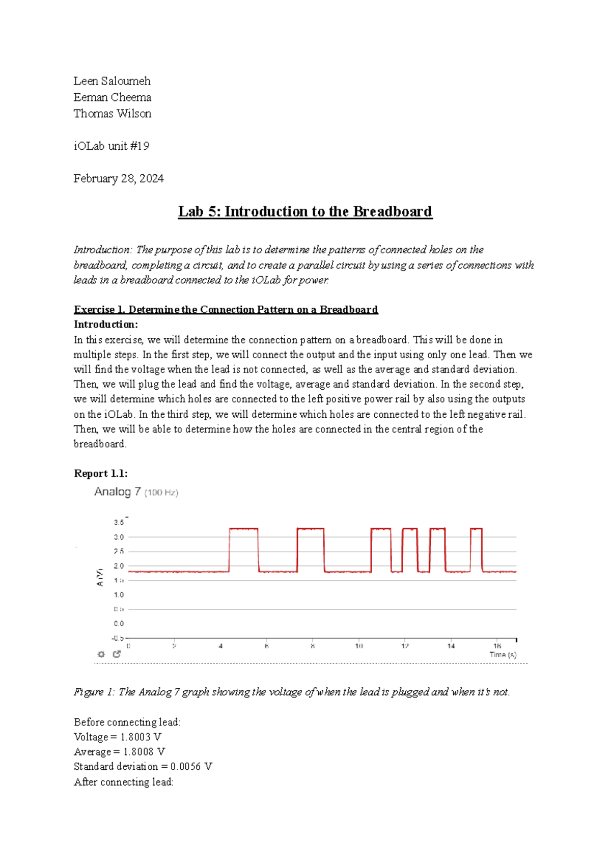 Lab#5 Introduction to the Breadboard - Leen Saloumeh Eeman Cheema Thomas Wilson iOLab unit ...