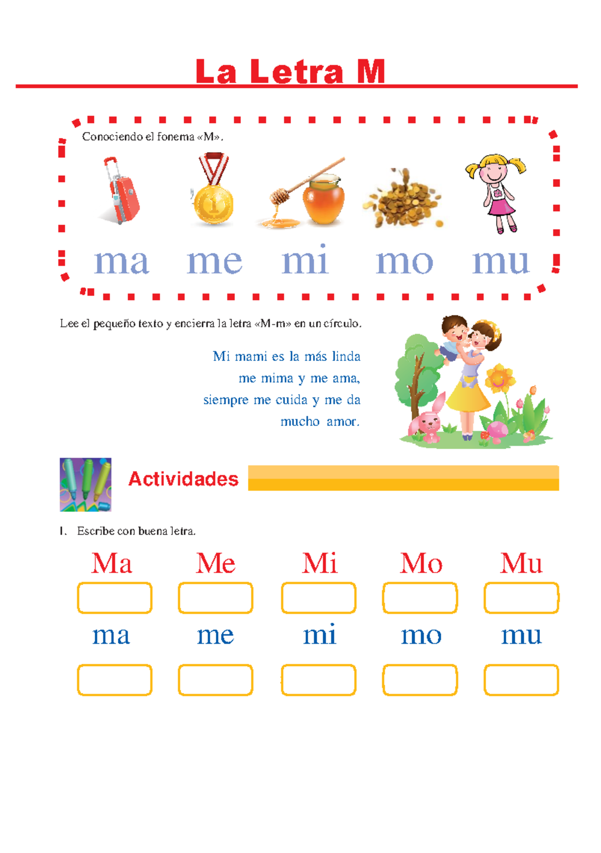 La-Letra-M-para-Primer-Grado-de-Primaria w - La Letra M Conociendo el fonema «M». ma me mi mo mu ...
