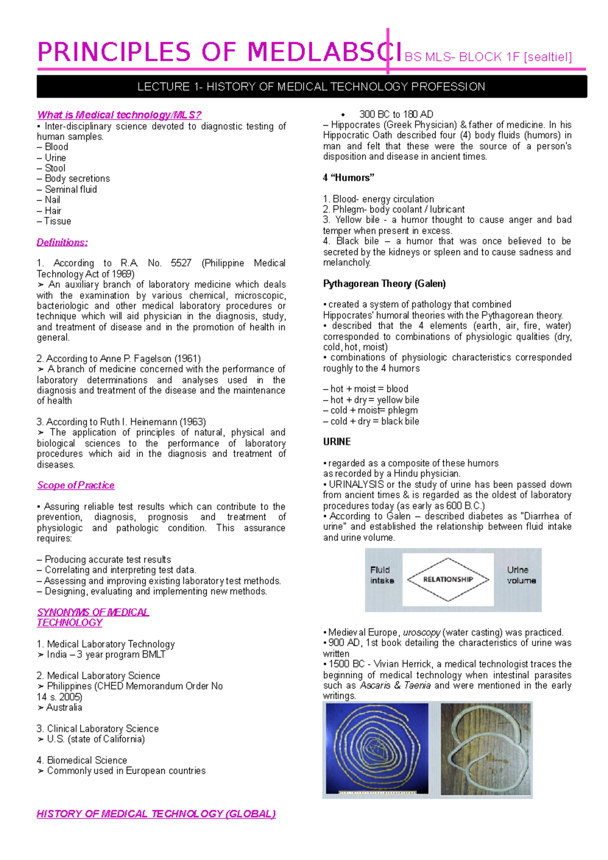 Lesson-1 - Summary Medical Laboratory Science - PRINCIPLES OF ...
