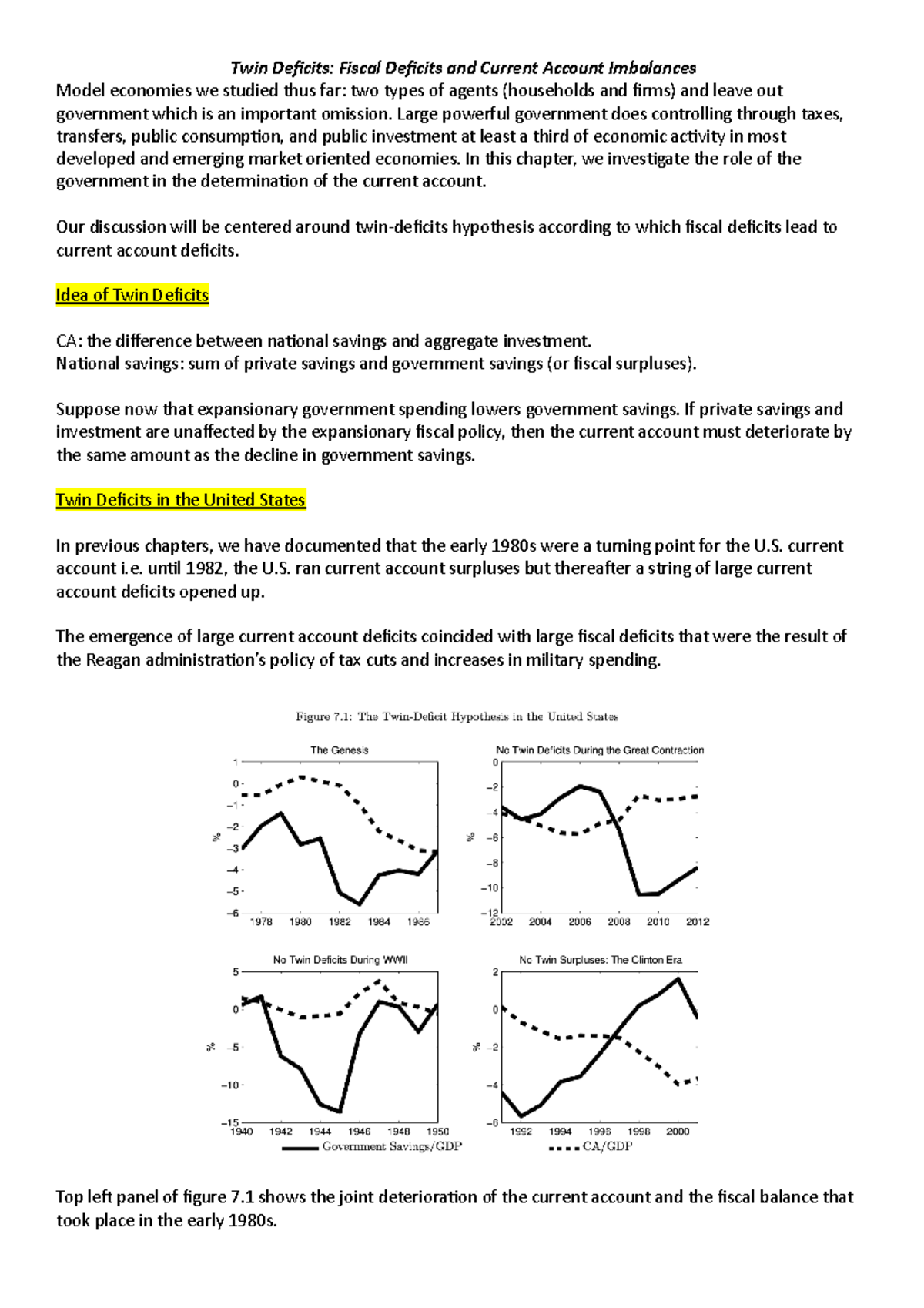 Twin Deﬁcits Notes - Twin Deficits: Fiscal Deficits and Current Account ...
