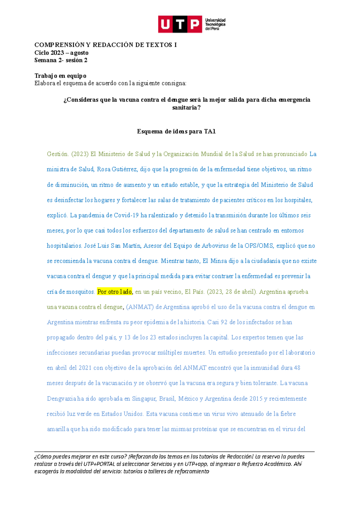 Preliminar - Tema: El dengue - COMPRENSIÓN Y REDACCIÓN DE TEXTOS I ...