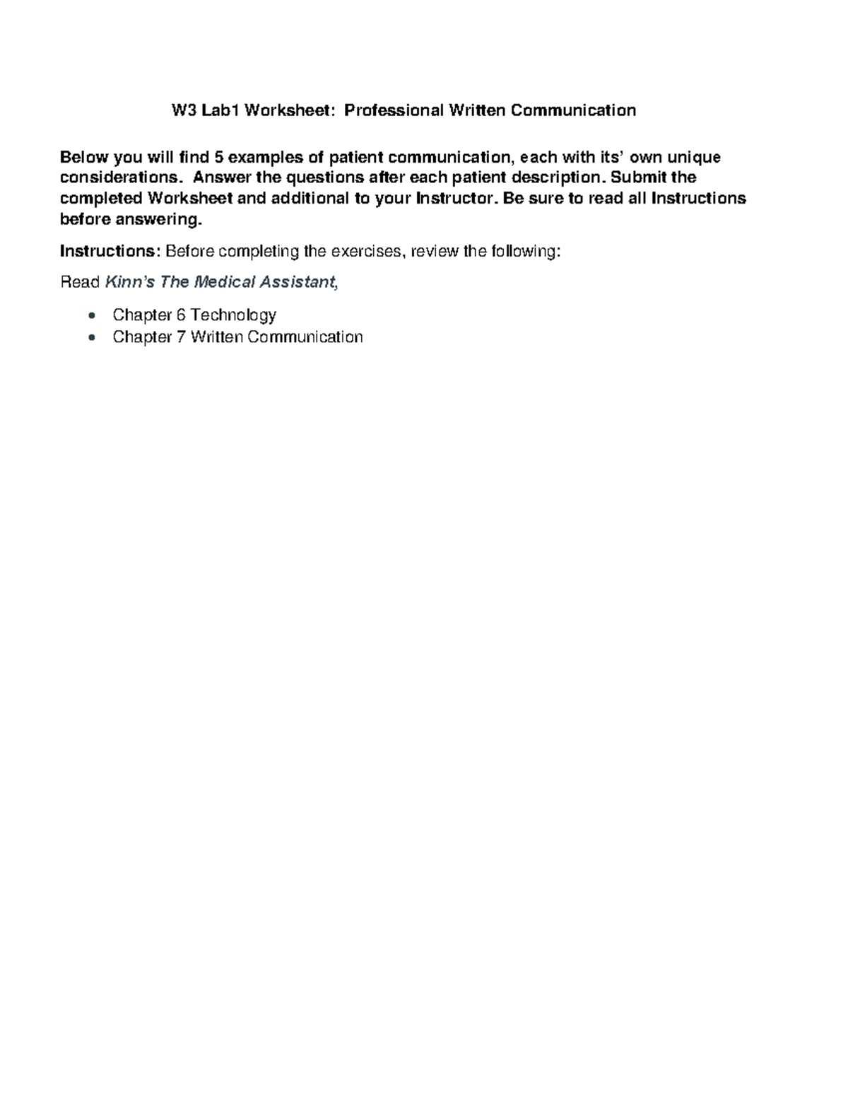MOA110 W3 Lab - N/A - W3 Lab1 Worksheet: Professional Written Communication Below you will find ...
