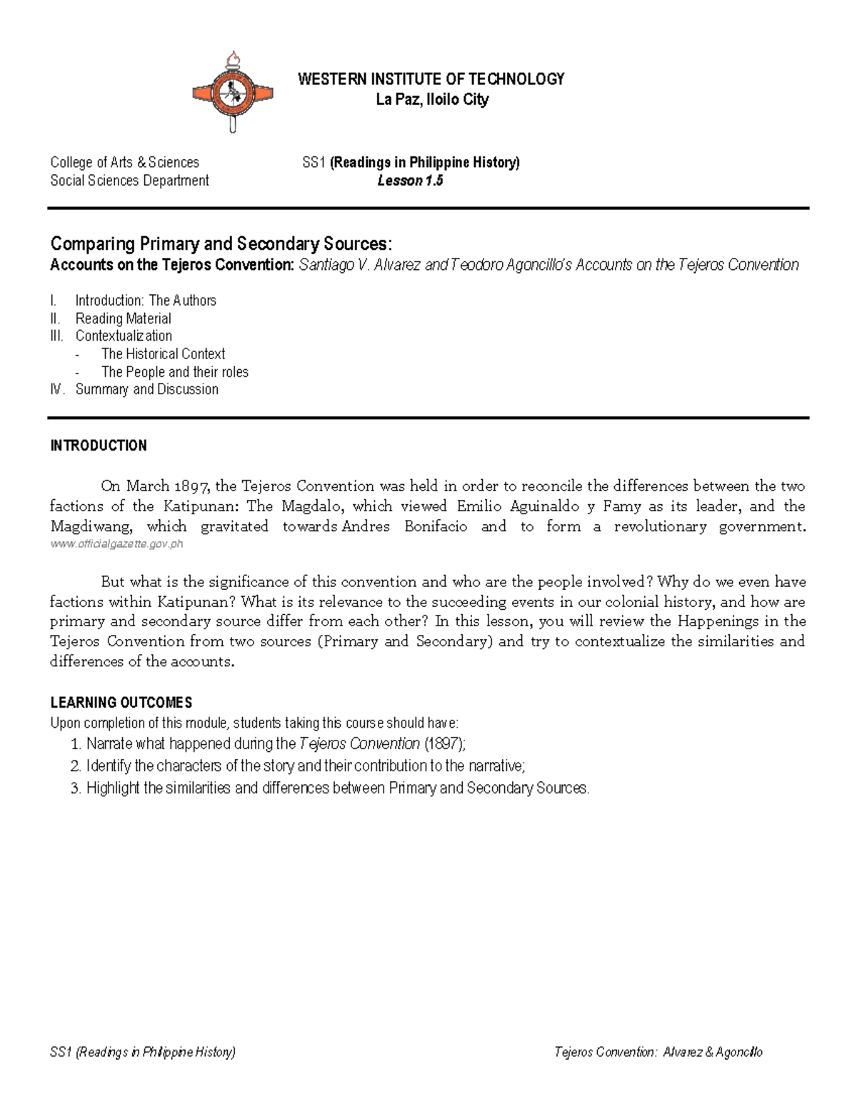 SS1- Lesson-1.5- Guide- Module 2024 - WESTERN INSTITUTE OF TECHNOLOGY ...