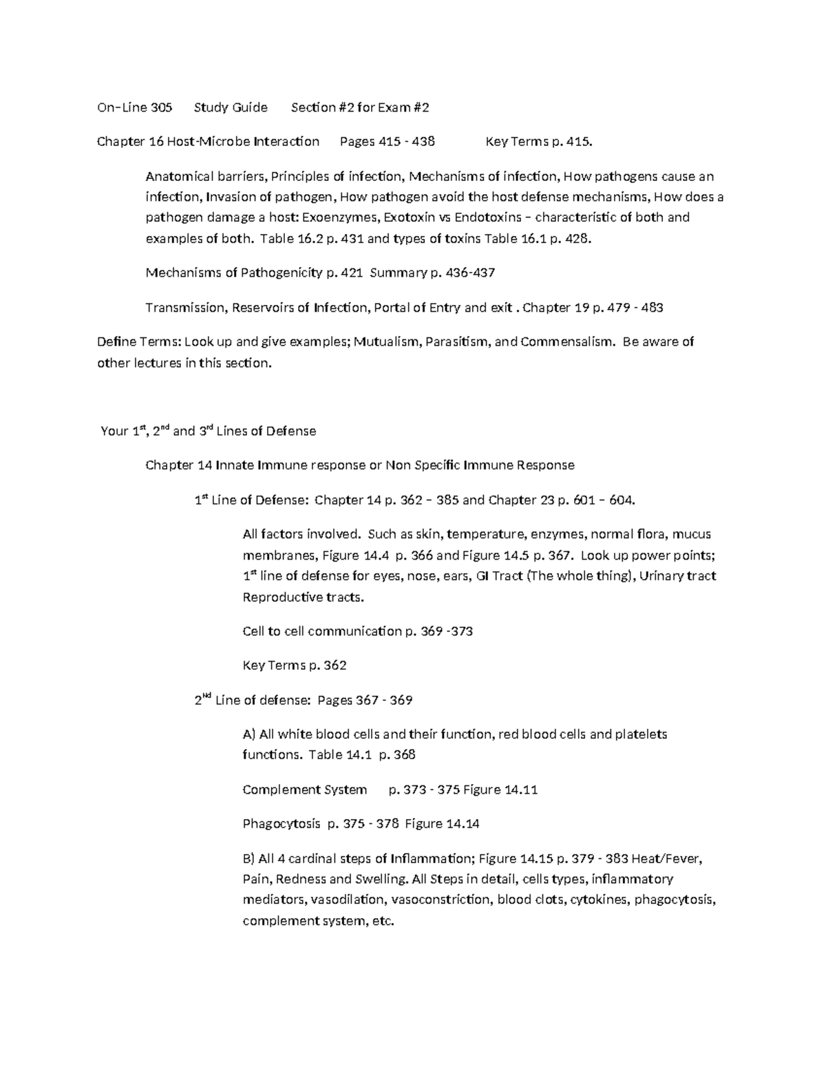 MBIOS 305 Online Study Guide #2 - On–Line 305 Study Guide Section #2 ...