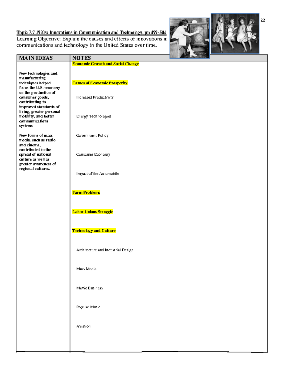 Roaring 20s Reading Guide - Topic 7. 7 1920s: Innovations in ...