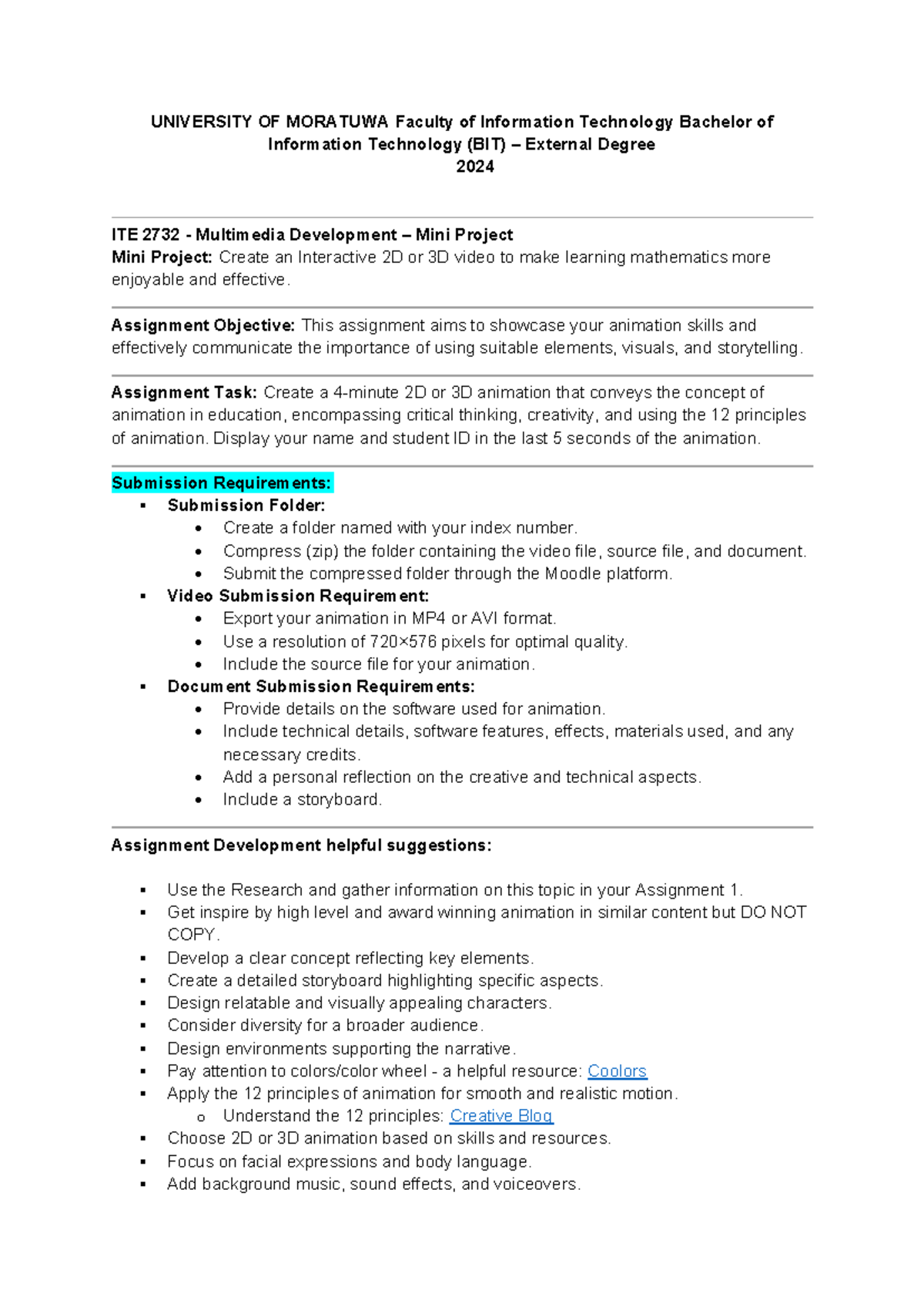 ITE 2732 - Multimedia Development – Mini Project - UNIVERSITY OF MORATUWA Faculty of Information ...