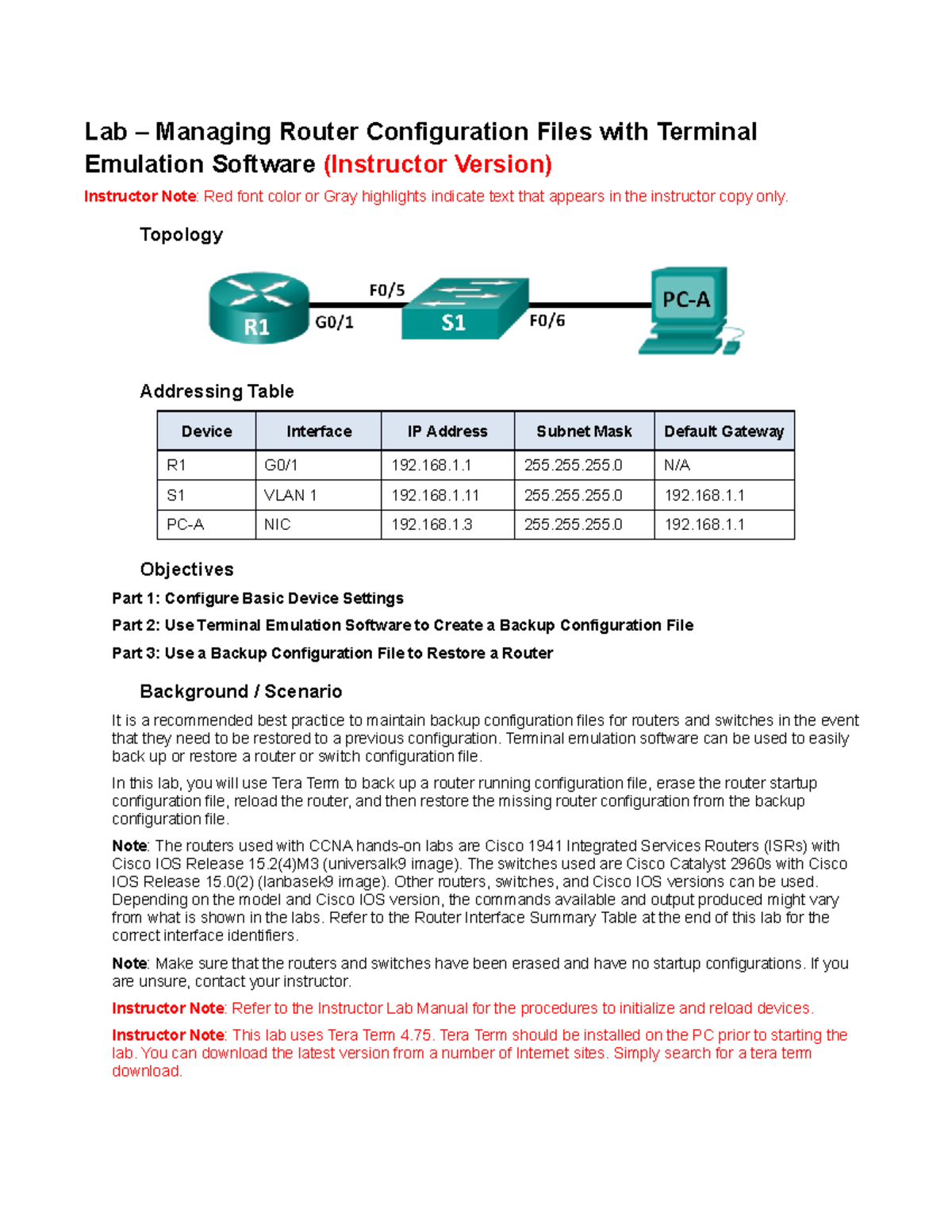11.4.2.6 Lab - Managing Router Configuration Files with Terminal Emulation Software - ILM - Lab ...