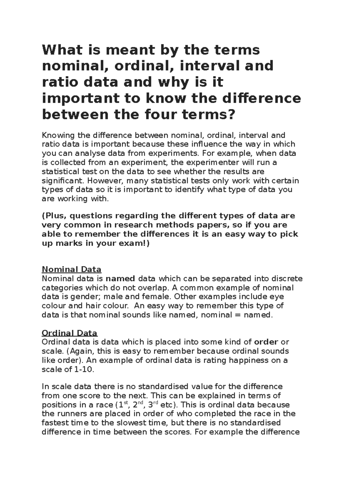 Levels of measurements - What is meant by the terms nominal, ordinal ...
