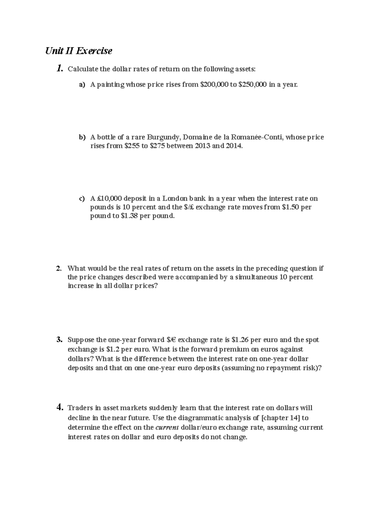 unit-ii-exercise-calculate-the-dollar-rates-of-return-on-the