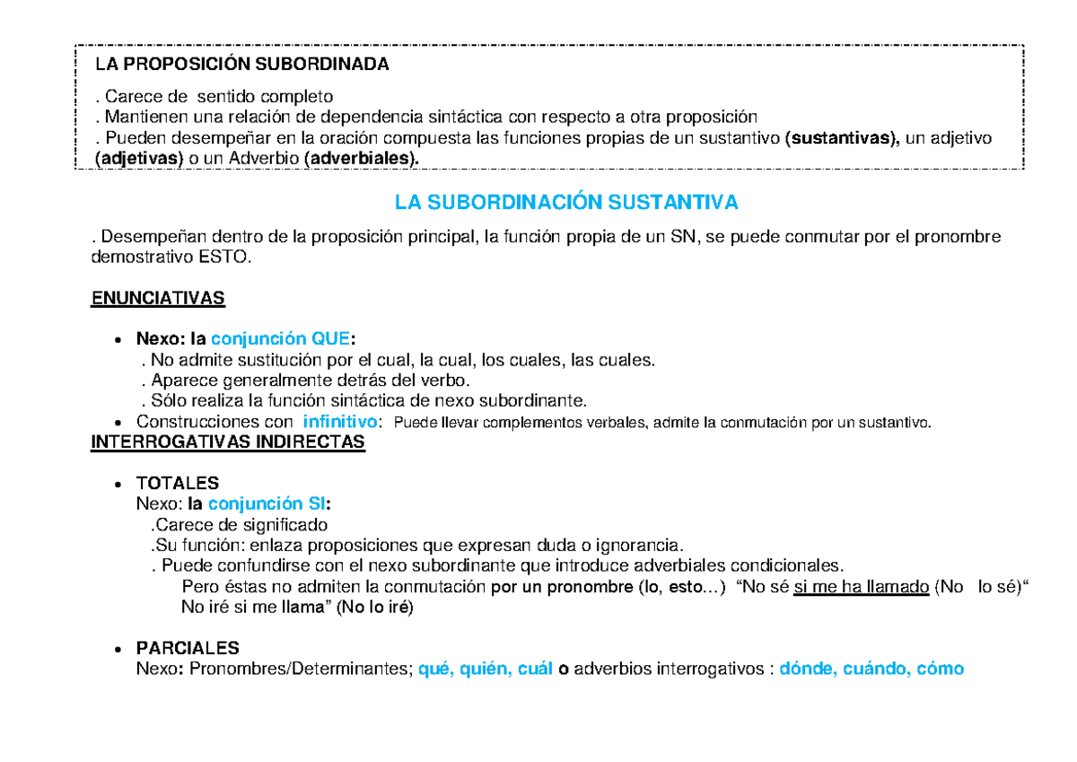LA Proposición Subordinada Apuntes - LA PROPOSICIÓN SUBORDINADA ...