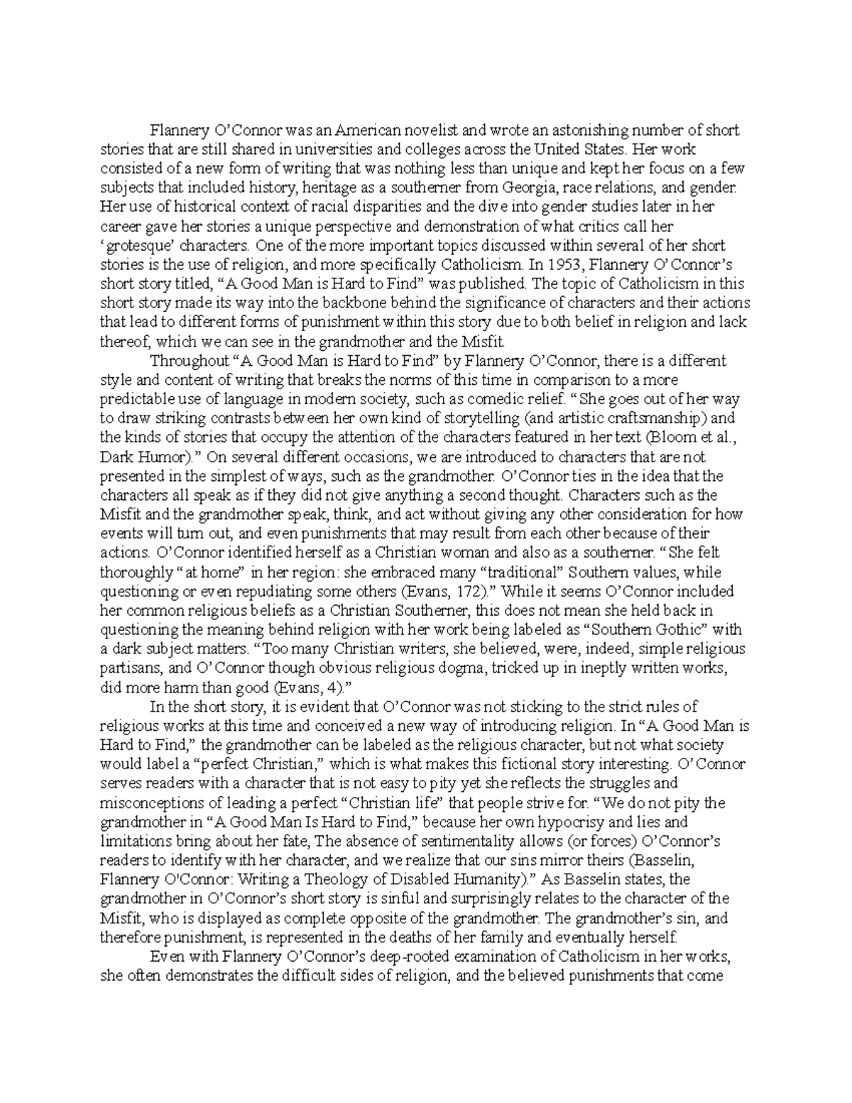 Persuasive Essay - for credit, out of class assignment - Flannery O ...