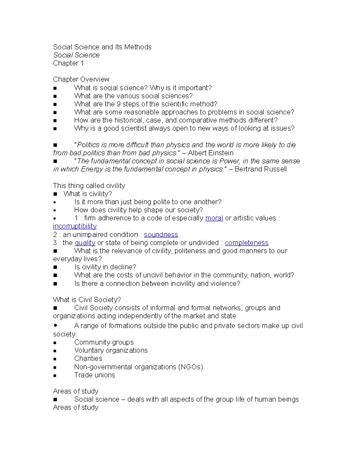 Chapter 1 notes for biology - Social Science and Its Methods Social ...