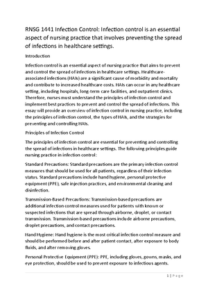 Infection Control - Introduction Infection control is an essential ...