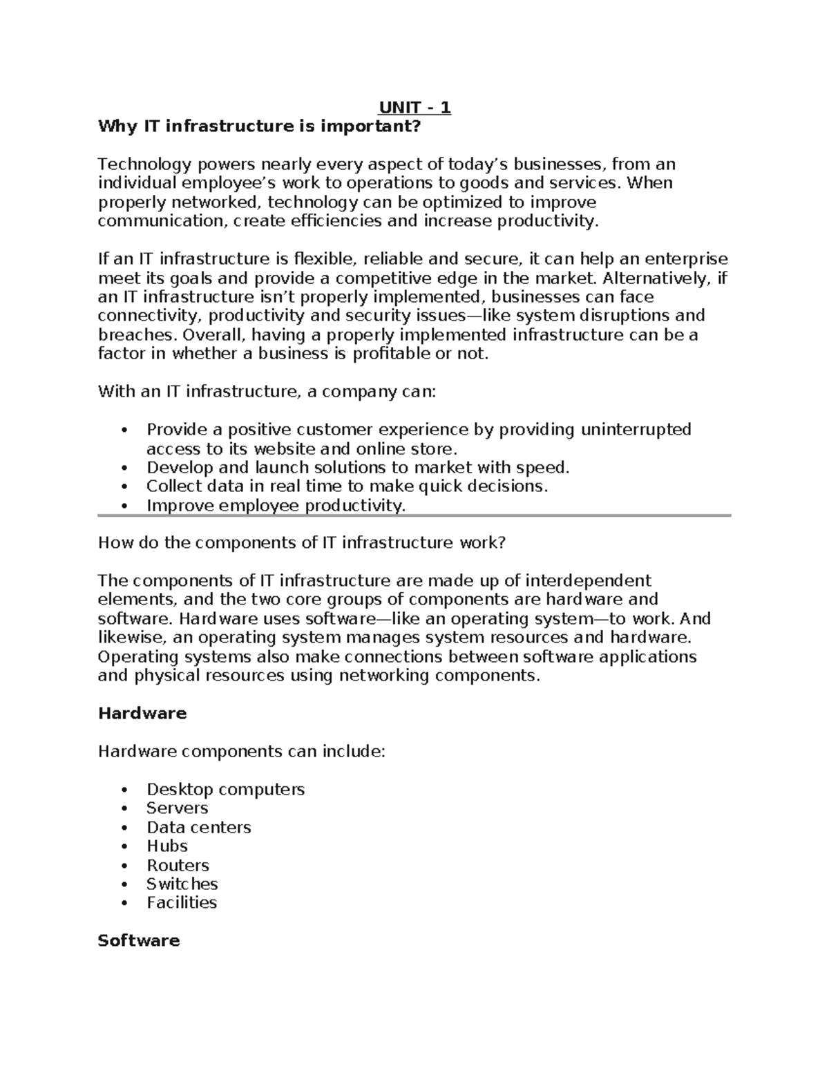 AIMS UNIT-1 - AIMS - UNIT - 1 Why IT infrastructure is important? Technology powers nearly every ...