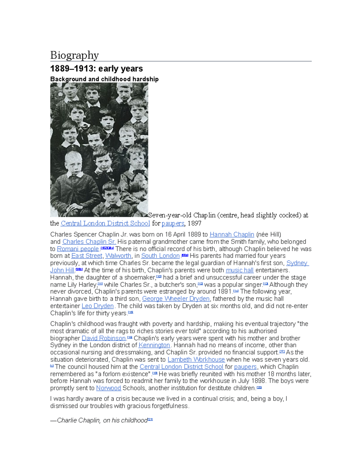Biography - tarea - Biography 1889–1913: early years Background and ...