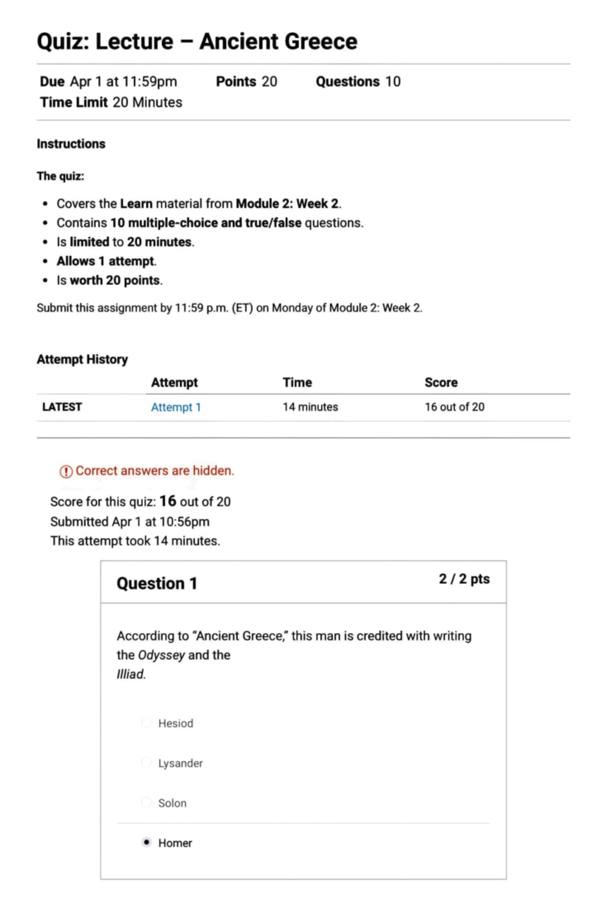 Quiz Lecture-Ancient Greece - Quiz: Lecture - Ancient Greece Due Apr 1 ...