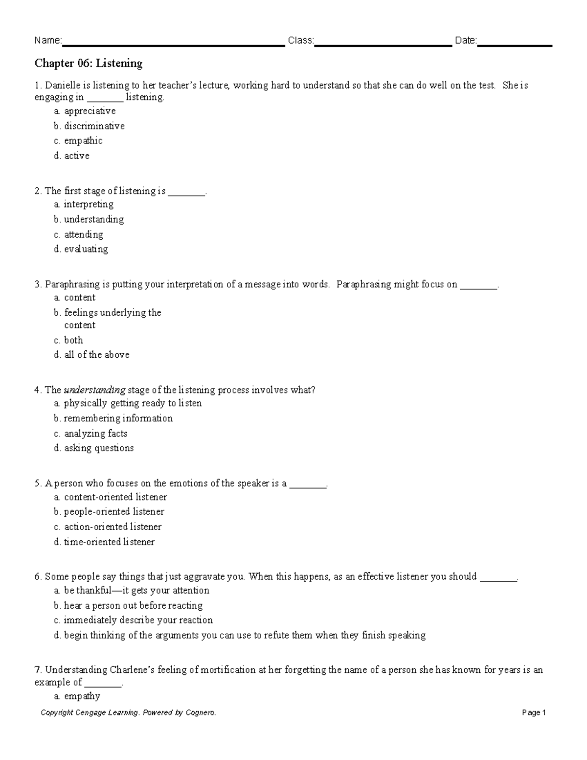 Ch 5 Listening - lecture - Chapter 06: Listening Danielle is listening ...
