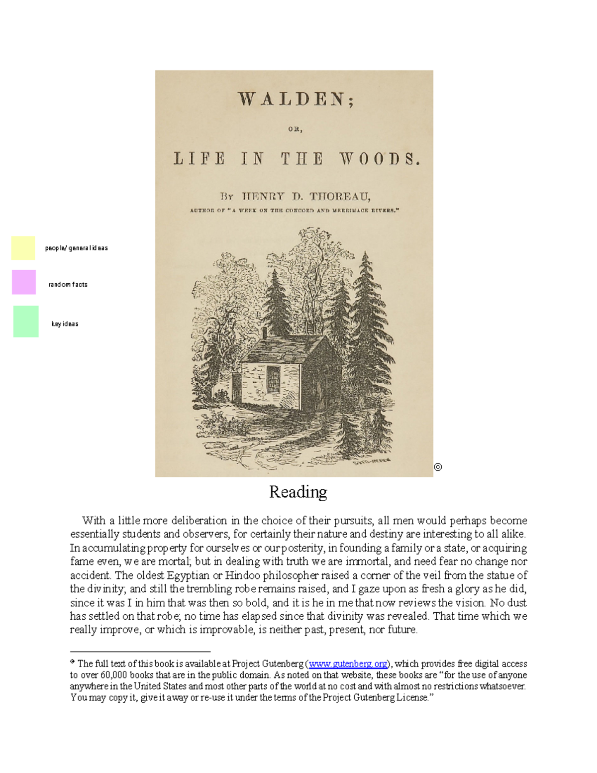 Class 1 - Introduction (Thoreau) - Reading With a little more ...