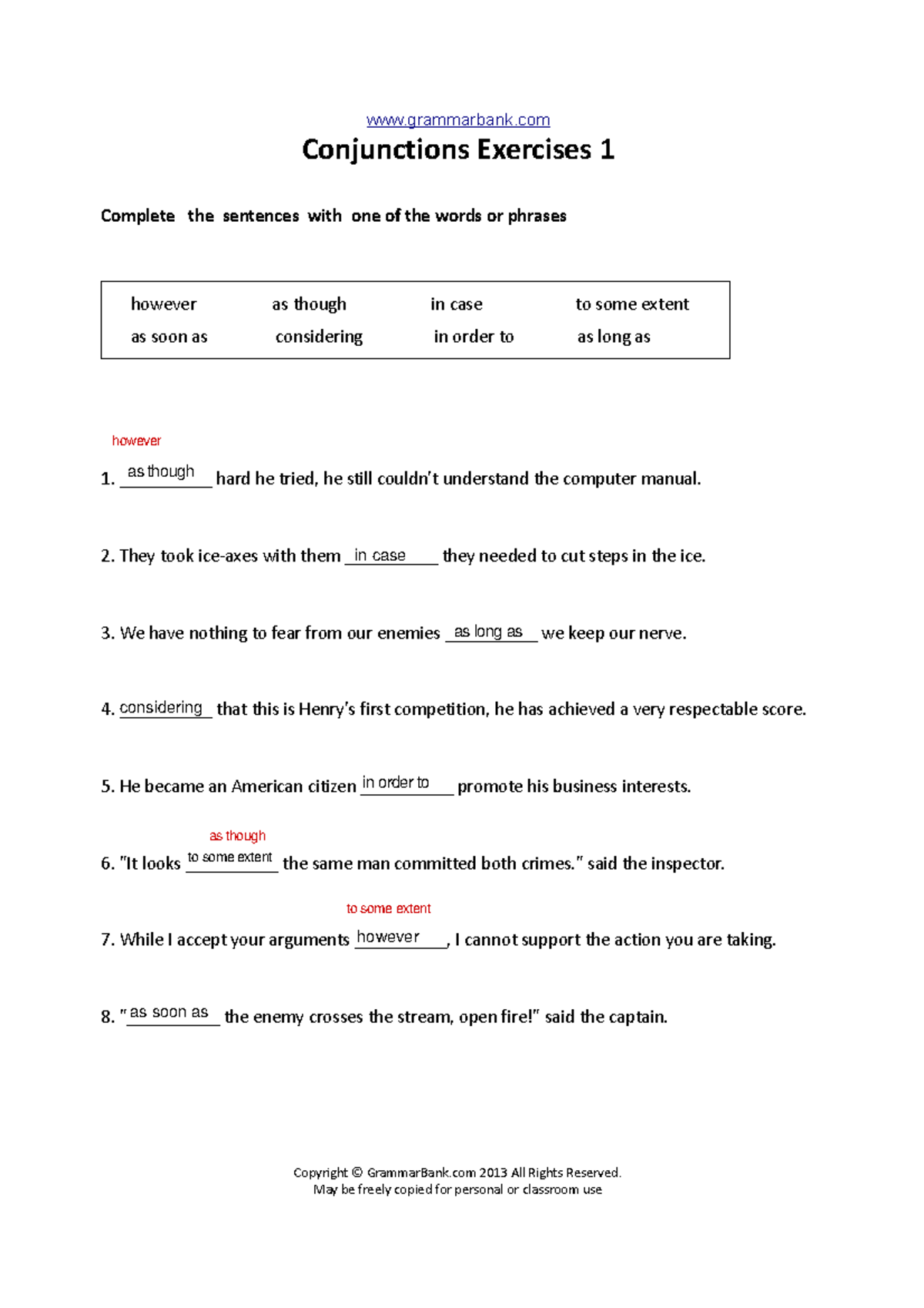ELC121 Conjuctions Practice 1 - grammarbank Conjunctions Exercises 1 ...