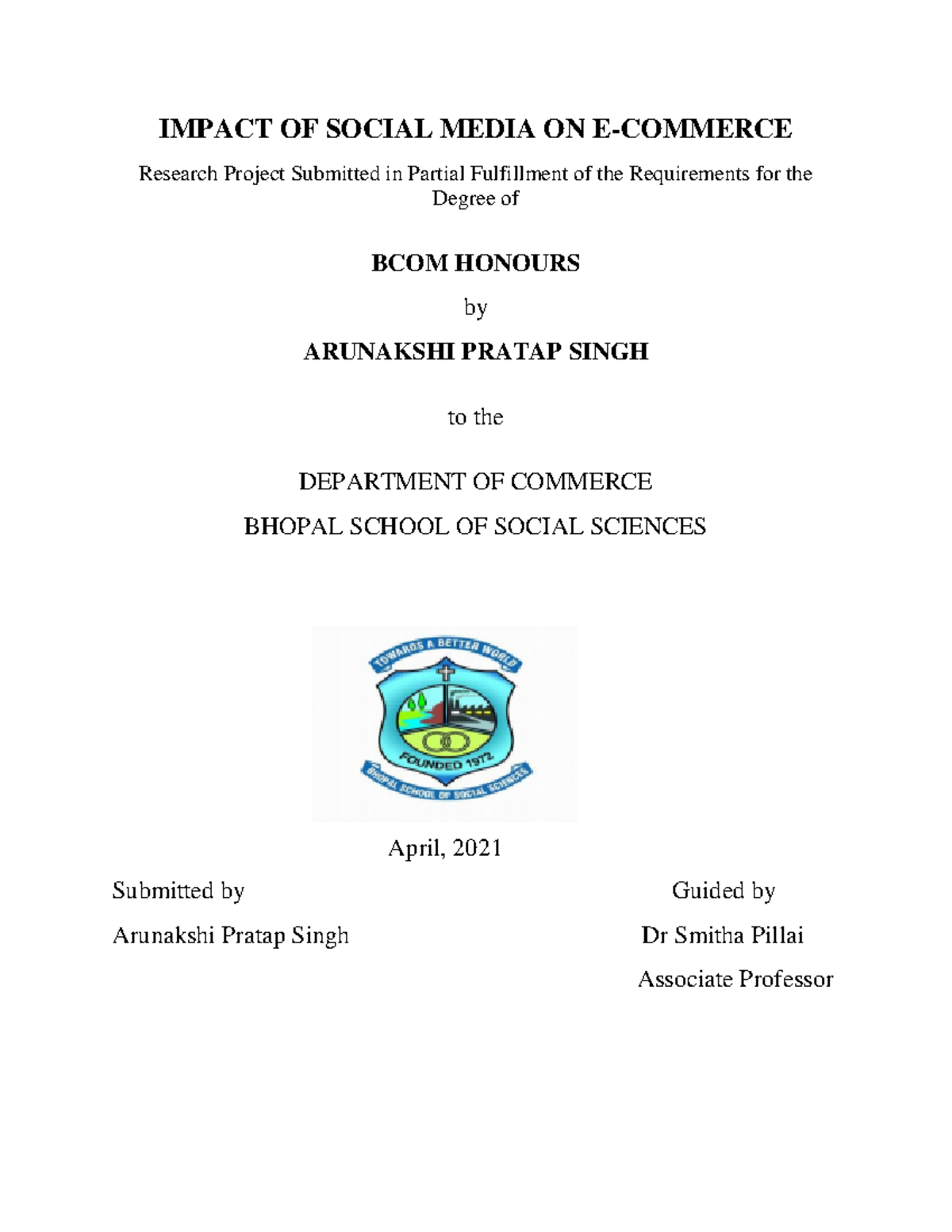 051 Arunakshi Pratap - ....... - IMPACT OF SOCIAL MEDIA ON E-COMMERCE ...