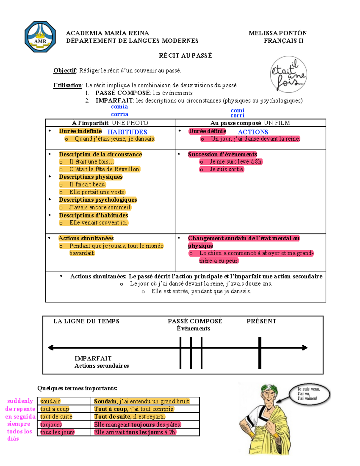 A1 Lec 9 Fiche Récit PDF Réponses - ACADEMIA MARÍA REINA MELISSA PONTÓN DÉPARTEMENT DE LANGUES ...