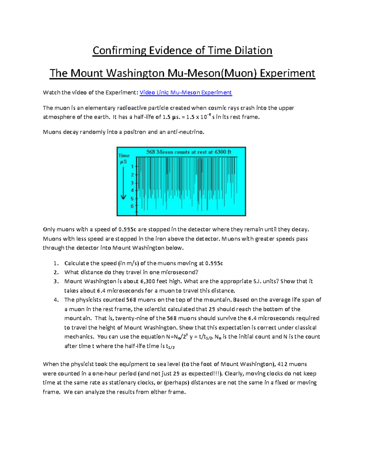 Muon-time dialtion - Copy - Confirming Evidence of Time Dilation The ...