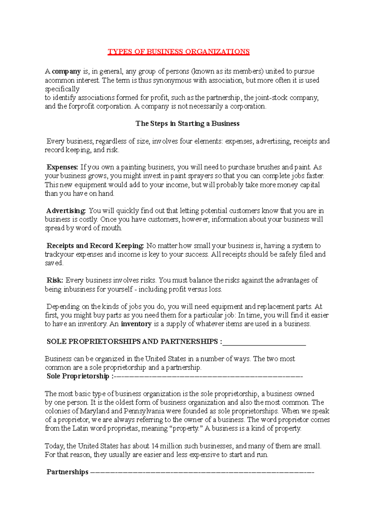 Types OF Business Organizations - TYPES OF BUSINESS ORGANIZATIONS A ...